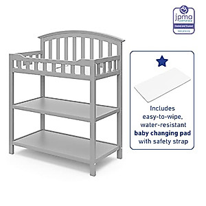 Graco Changing Table with Water-Resistant Change Pad and Safety Strap, Pebble Gray, Multi Storage Nursery Changing Table for Infants or Babies