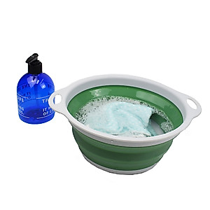SAMMART 2.6L (0.68 Gallon) Collapsible Tub - Foldable Dish Tub - Portable Washing Basin - Space Saving Plastic Washtub (Grey/Dark Sea Green (Set of 2))