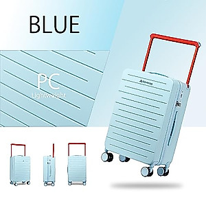 Somago 20 inch Carry On Luggage Wide Handle PC Hardside Rolling Bussiness Travel Suitcase With TSA Lock YKK Zipper&Silent Double Spinner Wheels(Blue)