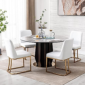 Wahson Set of 4 Faux Leather Upholstered Dining Room Chairs, Classic Modern Fabric Chair for Dining Room, with Golden Metal Frame, White