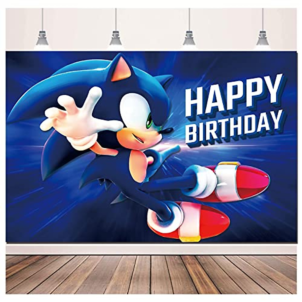 Sonic The Hedgehog Photo Backdrop Happy Birthday Blue Rocket Sonic Photography Background for Boy Baby Shower Sonic Backdrops for Party Decoration Supplies 5x3ft