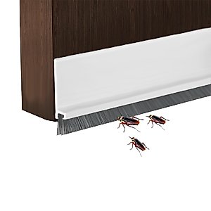 Door Sweep for Bottom of Door, Adhesive Silicone Rubber Door Sweep with Brush, 39" Adjustable Door Draft Stopper - White
