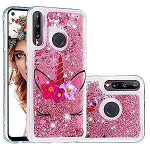 ISADENSER Huawei P40 Lite e Case Huawei Y7P 2020 Case Clear TPU Glitter Stylish With 3D Love Quicksand Shiny Flowing Liquid Litetective Cover Compatible with Huawei P40 Lite e / 7P Sleeping Unicorn XY