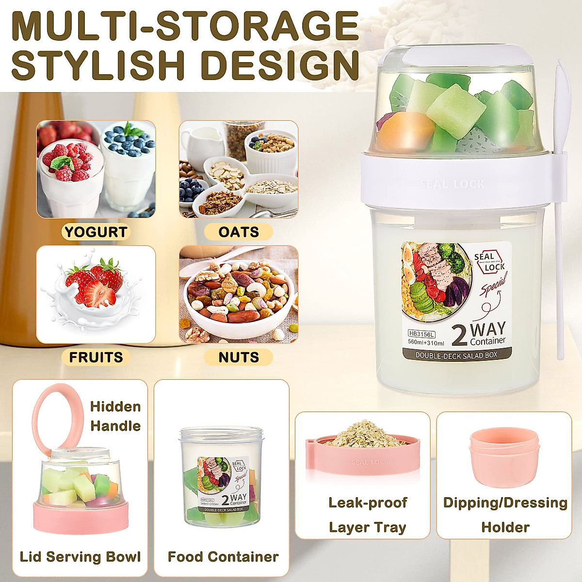 Roshtia 6 Pack 30 oz Yogurt Parfait Cups with Lids Reusable Parfait Cups with Lid and Fork plastic Salad Shaker Cup Container Cereal Overnight Oats Snack Parfait Containers for Breakfast Dessert