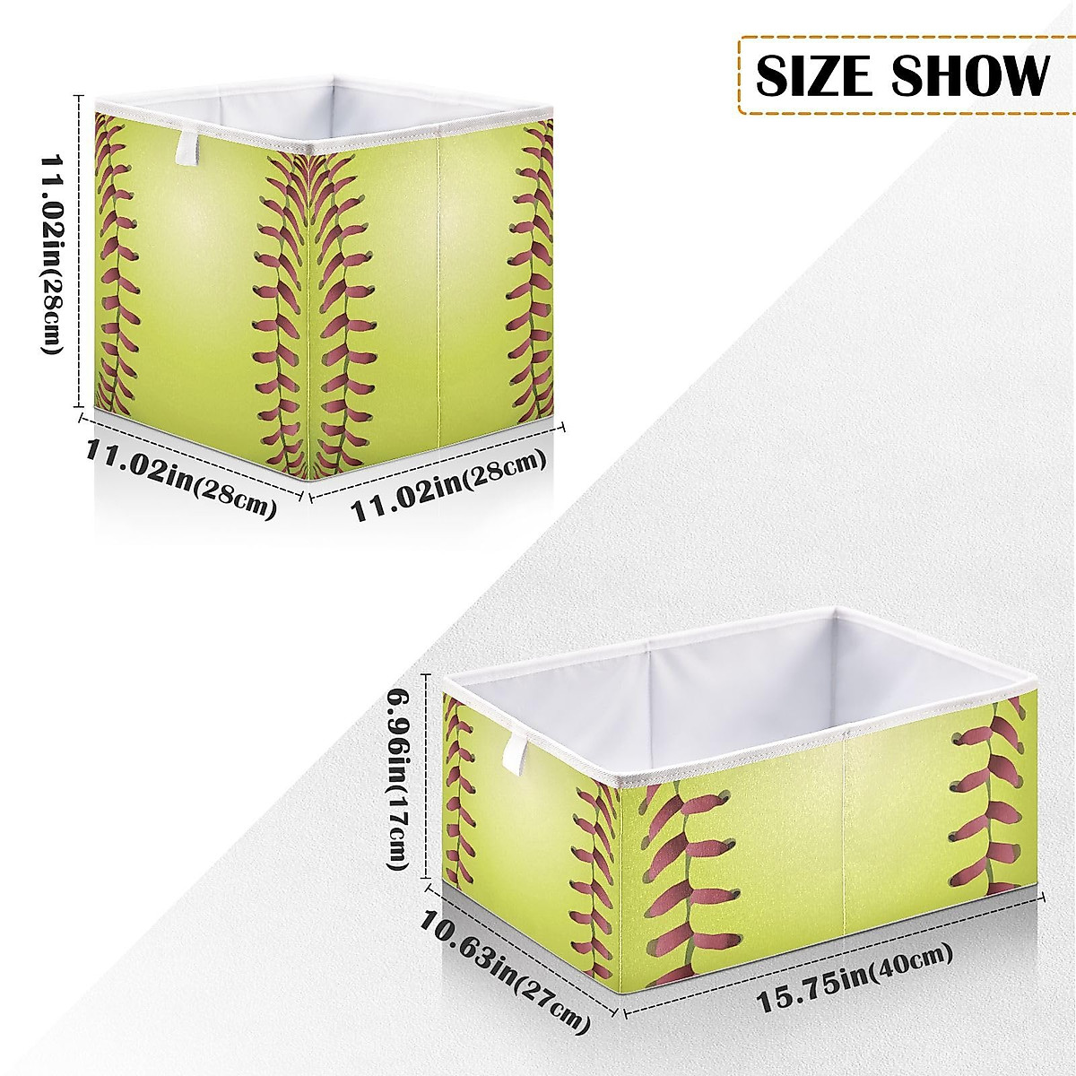 Emelivor Baseball Softball Laces Green Cube Storage Bin Fabric Storage Cubes Large Foldable Storage Baskets Cloth Box Containers for Home Closet Bedroom Drawers Home Decor,11 x 11inch