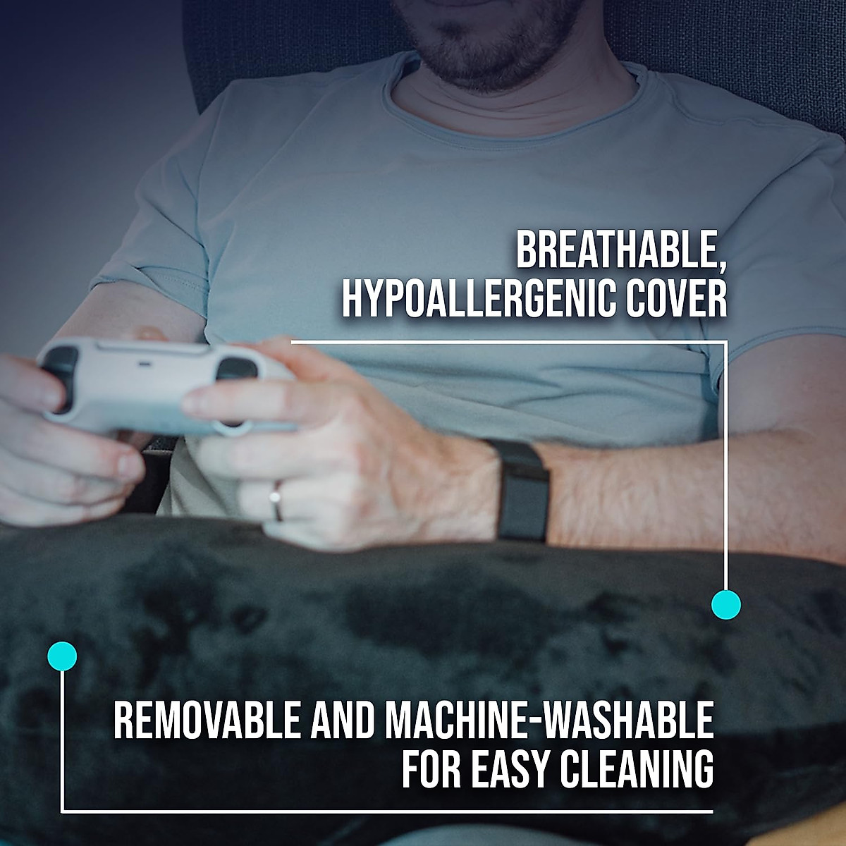 Rare Gaming Pillow | Ergonomic Gaming Lap Pillow Provides Wrist & Elbow Support, Reduces Shoulder & Neck Pressure | Plush Arm Rest Pillow with a Washable Cover & Easy-Storage Clip, (Black)