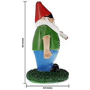 Gnometastic Smoking Gnome Garden Statue, 8.5in - Indoor or Outdoor Funny Garden Gnome Statue, Polyresin