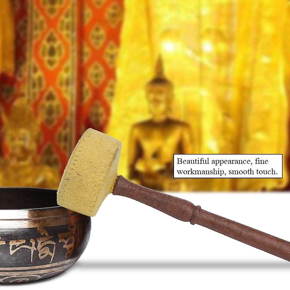 5 Colors Handmade Singing Bowl Mallet Singing Bowl Striker Singing Bowl Stick Felted Hard Wood Striker for Tibetan Buddhism Singing Bowl Used for friction and percussion of singing bowl (Yellow)