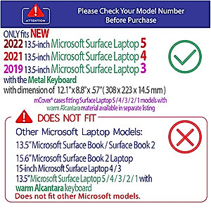 mCover Case Compatible for 13.5" Microsoft Surface Laptop 5/4 / 3 Laptop with Metal Keyboard ONLY (NOT Fitting with Cheaper Surface Laptop Models with Alcantara Keyboard) - Red