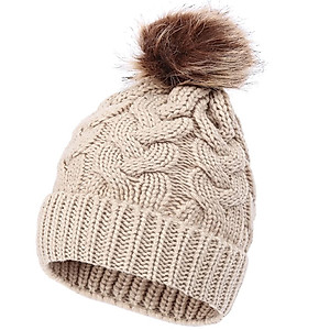2PCS Parent-Child Hat,Mother & Daughter/Son Winter Warm Knit Hat Family Crochet Beanie Ski Cap(Ivory)