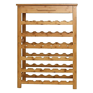 Peach Tree Bamboo Wine Standing Rack Storage with Drawer (36-Bottle)