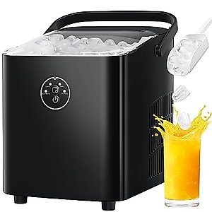 Antarctic Star Countertop Ice Maker Portable Ice Machine with Handle,Self-Cleaning Ice Makers, 26Lbs/24H, 9 Ice Cubes Ready in 6 Mins, S/L, for Home Kitchen Bar Party (Black)