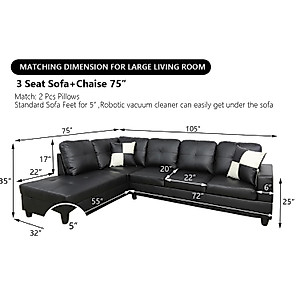 SIENWIEY Sectional Couch for Living Room Furniture Sets, Black Faux Leather Sofa Couch L Shape Couch Living Room Sofa with Chaise 2 Piece Using for Living Room(Black-1,Facing Left Chaise)
