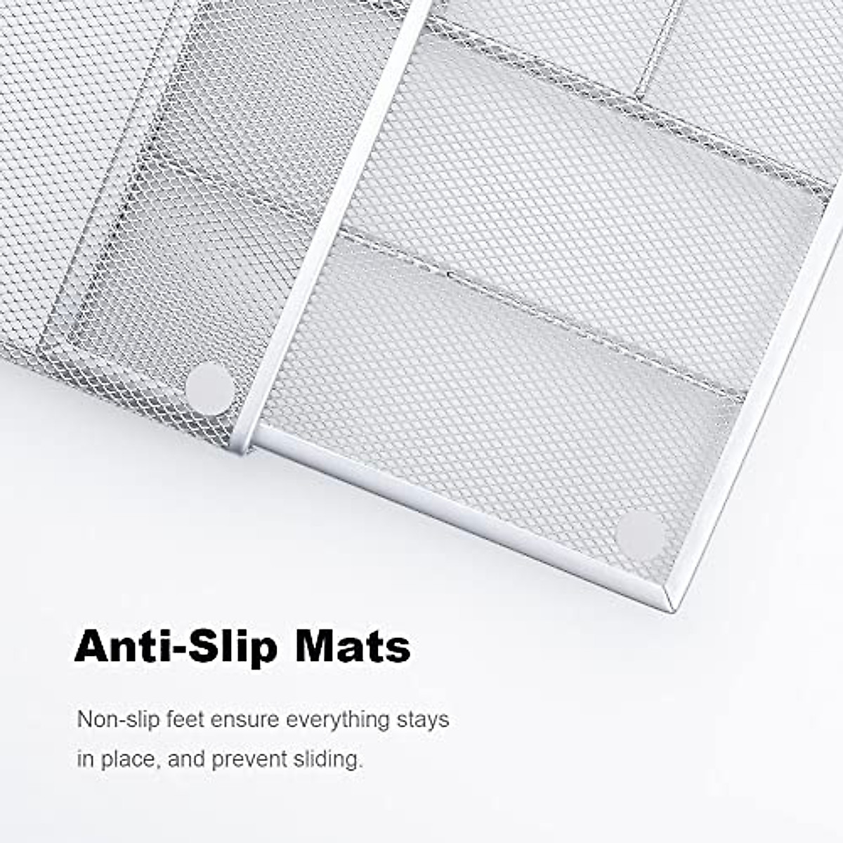 HANGYALI Expandable Cutlery Tray Mesh Flatware Metal Non-Slip 6 Compartments Kitchen Drawer Utensil Organizer (Black)