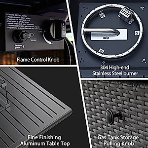 MARVOWARE Propane Gas Fire Pit Table, 60,000 BTU Wicker Outdoor Fireplace with Lid & PVC Cover,CSA Approved Auto-Ignition Fire Tables for Garden Backyard Deck Patio(36in)