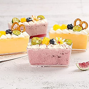 Tosnail 100 Pack 5oz Rectangular Dessert Appetizer Tumbler Cups with 100 Plastic Spoons