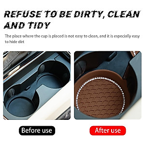 zipelo Bling Car Cup Coaster, 4 Pack Universal Vehicle Anti-Slip Cup Holder Insert Coasters, Crystal Rhinestone Silicone Shockproof Drink Mat, Car Interior Accessories (Coffee)