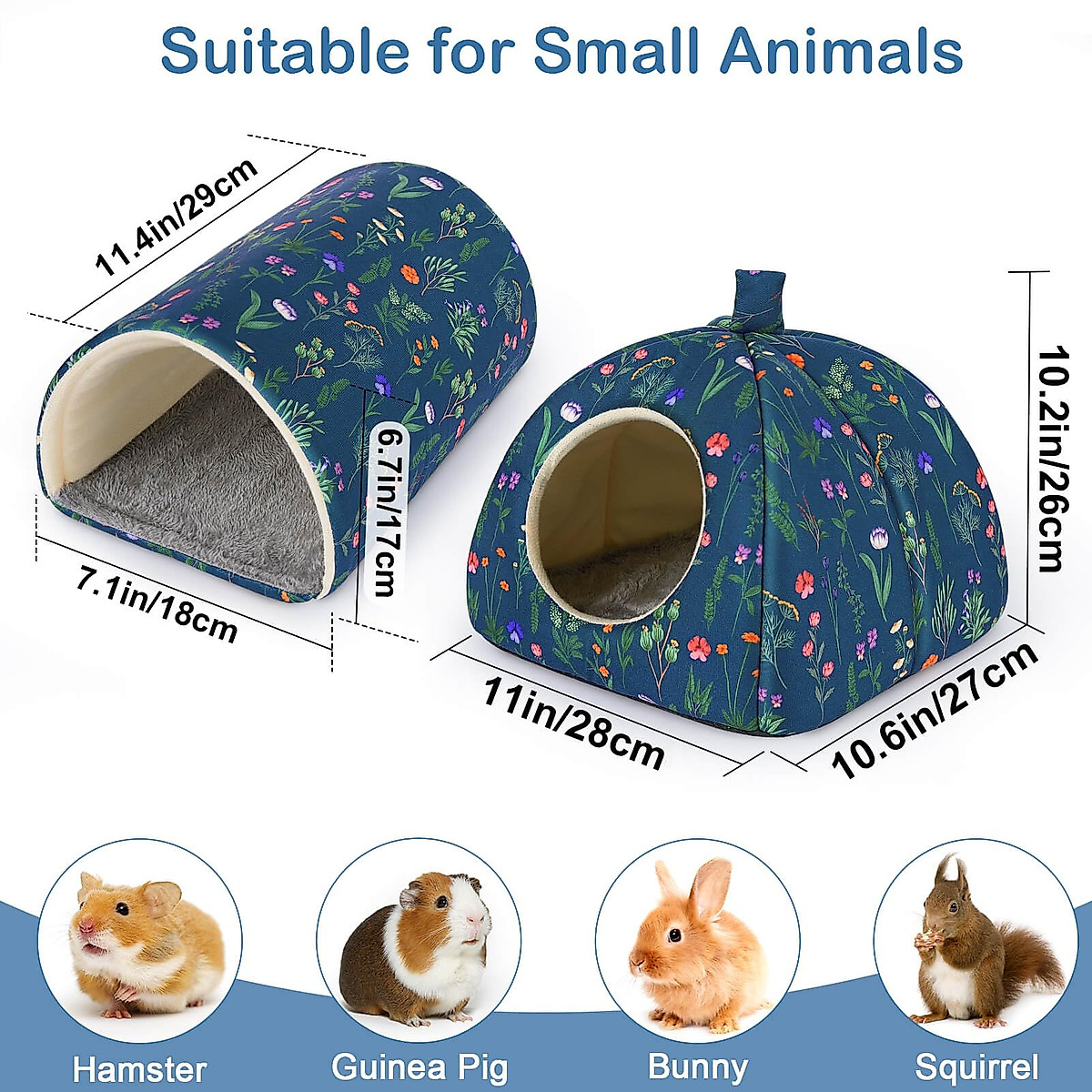 Glittme Guinea Pig Hideout, Soft Guinea Pig Bed and Tunnel, 2 Pack Washable Guinea Pig Tunnel with House Guinea Pig Accessories for Hamster, Rabbit, Bunny, Small Animal