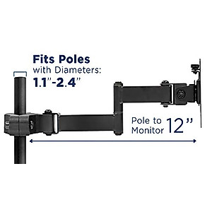 Mount-It! Universal VESA Pole Mount with Articulating Arm | Full Motion TV Pole Mount Bracket | VESA 75 100 | Fits TVs or Monitors Up to 32 Inches (MI-391)