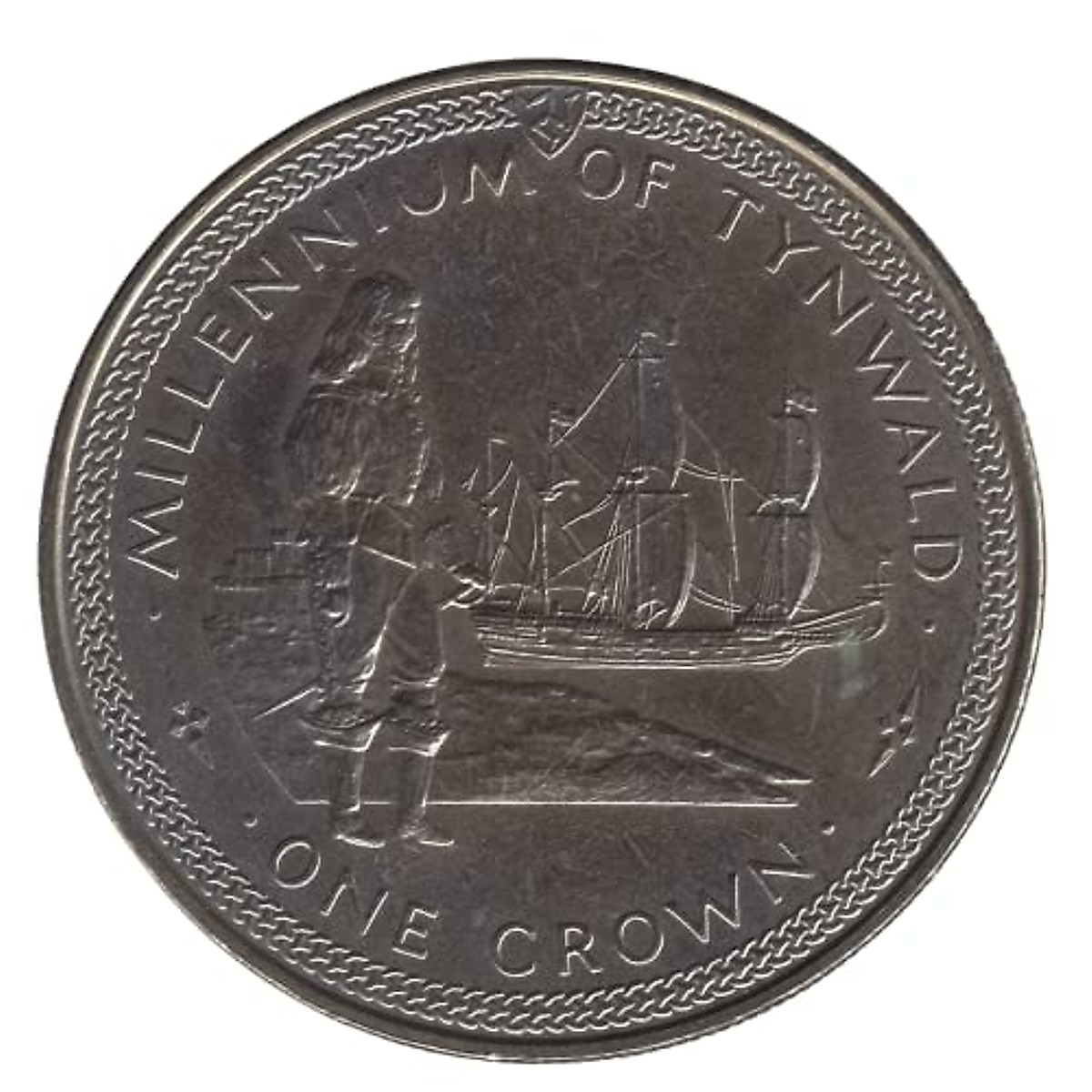 1979 PM One Crown Commemorative Coin From Isle of Man. 1000th Anniversary of Tynwald, Anniversary of Isle of Man Parliament. One Crown Graded By Seller Circulated Condition