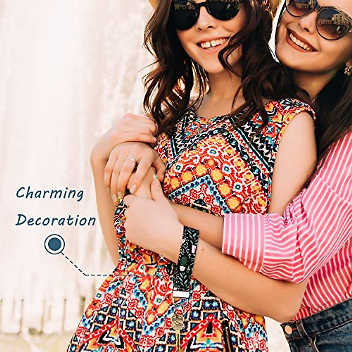 CELOKIY Wrist Lanyard for Keys - Vintage Astrology Star, Sun and Moon Fabric Key Chains Women - Wristlet Keychain Accessories