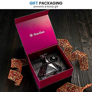 FineDine European Style Glass Whiskey Decanter & Liquor Decanter with Glass Stopper, 30 Oz.- With Magnetic Gift Box - Aristocratic Exquisite Diamond Design - Glass Decanter for Alcohol Bourbon Scotch.