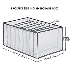 2 Pcs Jeans Storage Box Wardrobe Clothes Organizer 9 Grids Divider Closet Drawer Organizer Washable Foldable Storage Basket T-shirt,Legging,Skirts,Jeans Clothes Organizer