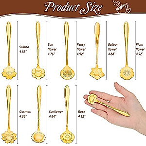 40 Pcs Flower Dessert Spoons Stainless Steel Sugar Spoon Stirring Coffee Spoons Small Tea Spoons Cafe Bar Spoon Cute Coffee Teaspoon Mini Tableware for Demitasse Espresso, 8 Styles (Gold)