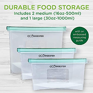 EcoFairy - Reusable Silicone Food Containers, Lunch Box Organizer, Multipurpose Silicone Plastic Bags, Reusable Bags, 3 Pack (2 Medium Bags, 1 Large)