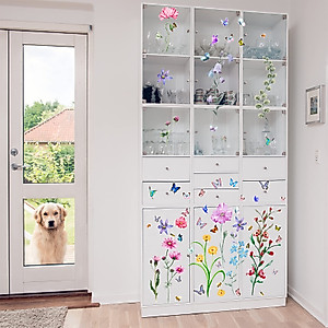 PDCTACST Colorful Flower Wall Decals with Butterfly and Bee, Large Floral Clusters Butterfly Wall Stickers DIY Peel and Stick, Removable PVC Art Wall Decor Mural for Nursery Baby Kids Room