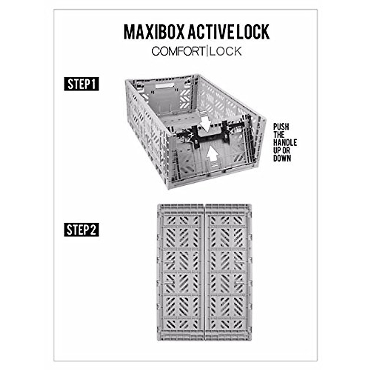 AYKASA Collapsible Storage Bin Container Basket Tote, Folding Basket Crate Container : Storage, Kitchen, Houseware Utility Basket Tote Crate = Maxi-Box Comfort Lock (Navy)