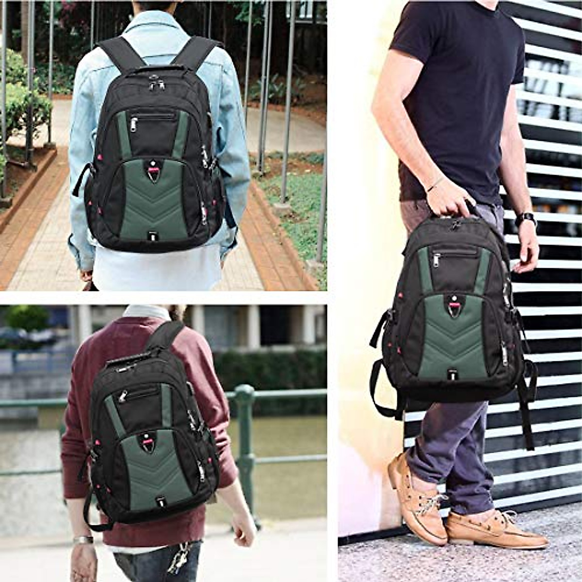 NEWHEY Laptop Backpack 17 Inch Business Travel Backpacks for Men Women Extra Large Waterproof TSA Anti Theft College Bookbags with USB Charging Port 17.3 Gaming Computer Backpack 45L,Green