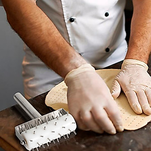 Benison-NY Dough Docker Roller - Professional Kitchen Quality, Heavy-Duty, Stainless Steel, White, Pin Puncher Pricker for Pizza Cookie Pastry Pie, Small Medium