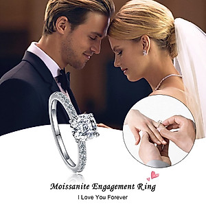 SMILEST Cushion Moissanite Rings for Women, 1.5CT D Color VVS1 Clarity Idea Cut Solitaire Simulated Diamond Ring 18K White Gold Plated 925 Sterling Silver 4 Prong Moissanite Engagement Ring for Women