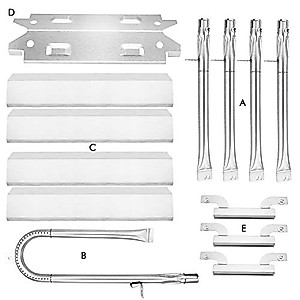 Uniflasy Grill Replacement Parts Kit for Brinkman 810-3660-S, 810-3661-F, Includes Grill Burner Tube Pipe, Heat Plate Shield/Heat Tent/Burner Cover/Flame Tamer, Crossover Channel Tube