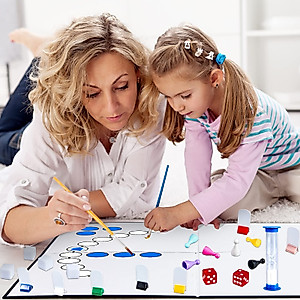 131 Pcs Create Your Own Board Game DIY Board Game Kit with Blank Playing Cards, Foldable Blank Game Board, Dice, Game Pieces, Playing Card Stands, Rule Sheet, Sand Timer for Family Board Games