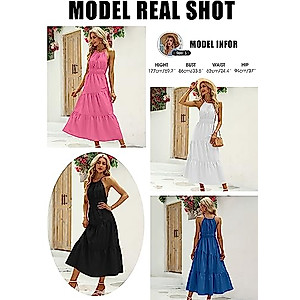 Womens Halter Sleeveless Boho Dress Casual Sexy Flowy Pleated High Waist A-Line Babydoll Midi Dresses for Women