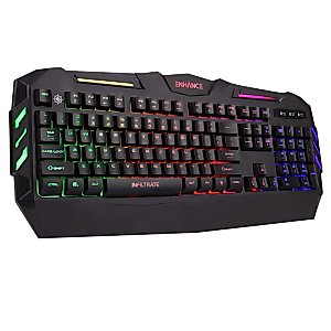 ENHANCE Infiltrate KL1 LED Gaming Keyboard - Multi Color Backlit Keyboard with 2 Lighting Modes, Spill Resistant Design, USB Braided Cable - 19 Key Rollover, Anti-Ghosting, & Multimedia Keys