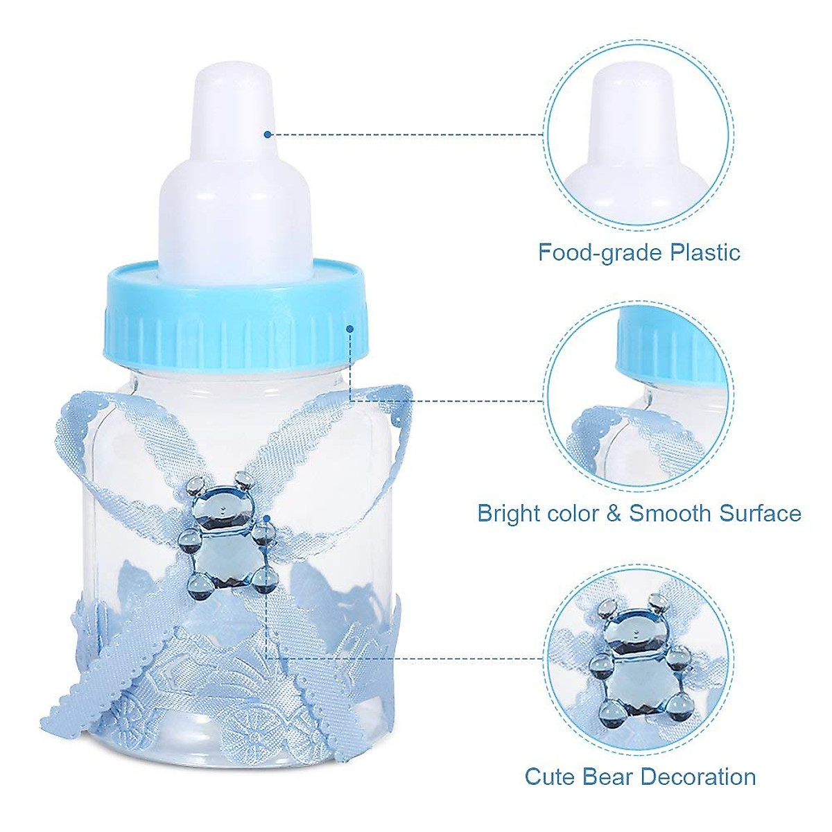 50pcs Cute Feeding Bottle Shape Candy Boxes,3.5 Inch Mini Fillable Bottle,Shower Box Candy Box for Birthday Christening Gift Party Decorations Blue