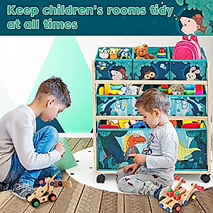 Toy Storage Organizer with Wheels, Utility Storage Cabinet, Rolling Cart with Large Storage Bins for Hold ing Toys, Books, Blankets, Blocks