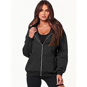 Prinbara Women's Sweater Trendy Hoodies Cute Jacket Casual Long Sleeve Fleece Sweatshirts Zip Up Y2k Clothes Teen Girl Tops 9PA89-heise-XS Black