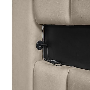 HAUSHECK Upholstered Bed Frame Queen Size with Large Underneath Storage, LED Headboard and USB Ports, Queen Floor Bed Frame w/Wooden Slats Support, Modern Platform Bed No Box Spring Needed