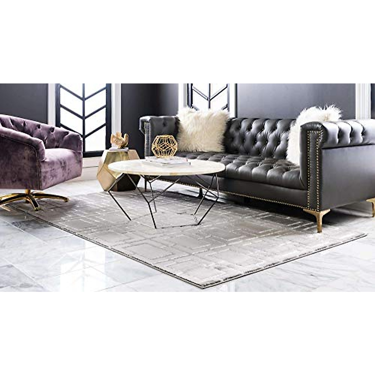 Unique Loom Marilyn Monroe Glam Collection Area Rug - Deco (6' 1' x 9' Rectangle, Gray Silver/ Silver)