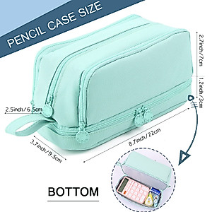 Large Capacity Pencil Case 4 Compartments, Pencil Case with Zipper Portable Handle, Aesthetic Pencil Case Stationery Organizer for Office College School Teen Girl Boy Men Women (Light Green)