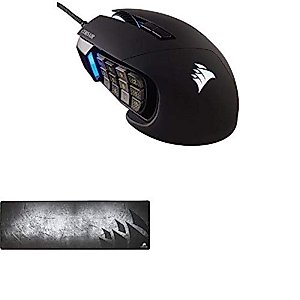 Corsair Gaming SCIMITAR Pro RGB Gaming Mouse, Backlit RGB LED, 16000 DPI, Black Side Panel, Optical and Corsair Gaming MM300 Anti-Fray Cloth Gaming Mouse Pad, Extended