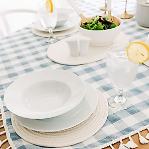 OrganiHaus White Farmhouse Placemats, Set of 6 Round Woven Placemats, Heat Resistant Circle Cotton Placemats, Rustic Outdoor Placemats for Patio Table, Washable Round Placemats for Dining Table