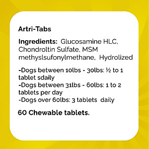 Artri-tabs Complex Dietary Supplement by Interfarma Corp | Cartilage Protection, Reduce Inflammation, & Joint Support for Dogs | with Glucosamine, Collagen, & MSM | Beacon Flavor | 60 Tablets.