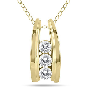 1/2 Carat TW Three Stone Diamond Ladder Pendant in 10k Yellow Gold (K-L Color, I2-I3 Clarity)