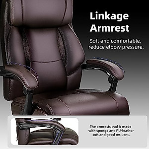 Ollega Executive Office Chair, OL930 Big and Tall Office Chair 400lbs with 160° Adjustable Backrest, High Back Heavy Duty Leather Home Office Desk Chair, Ergonomic Managerial Task Chairs Brown