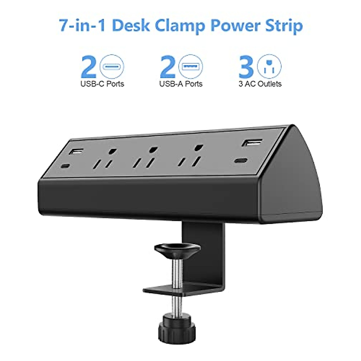 Desk Clamp Power Strip USB C,Desktop Mount Surge Protector,40W Fast Charging Station,2 PD 20W USB C Ports,3 Outlets,6FT Flat Plug,Desk Edge Power Strip for Home,Office,Fit 1.6" Tabletop Edge